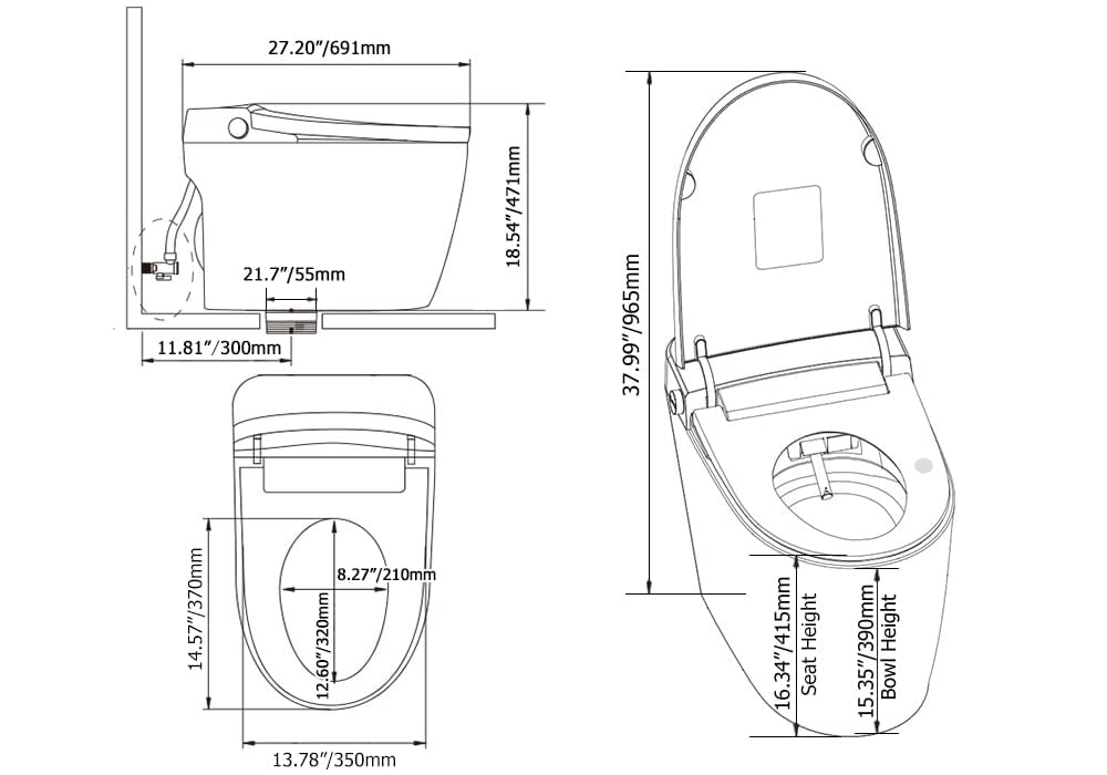 KunMai One-Piece Elongated Smart Toilet with Automatic Flush, Heated Seat, Self-Cleaning Bidet, and Foot Sensor, Modern Design for Bathrooms