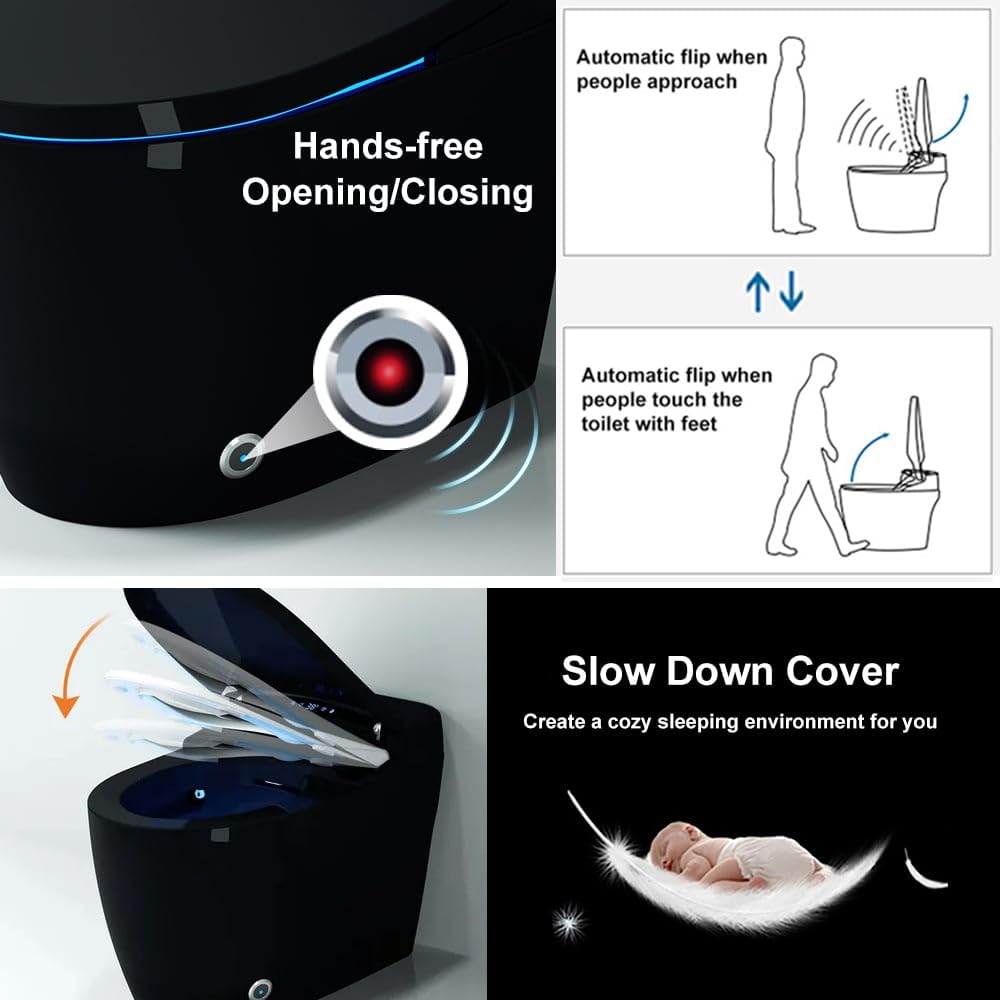 KunMai One-Piece Elongated Smart Toilet with Automatic Flush, Heated Seat, Self-Cleaning Bidet, and Foot Sensor, Modern Design for Bathrooms