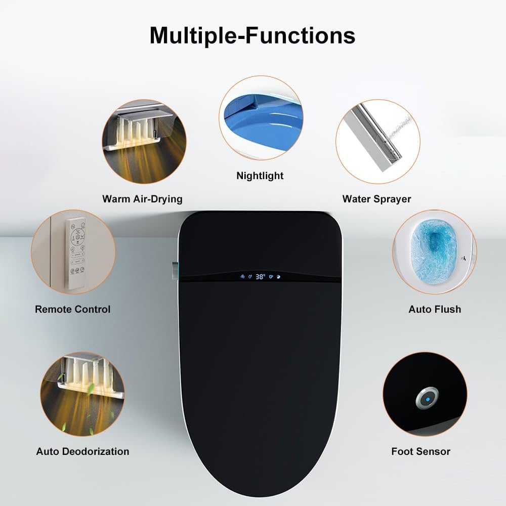 KunMai One-Piece Elongated Smart Toilet with Automatic Flush, Heated Seat, Self-Cleaning Bidet, and Foot Sensor, Modern Design for Bathrooms