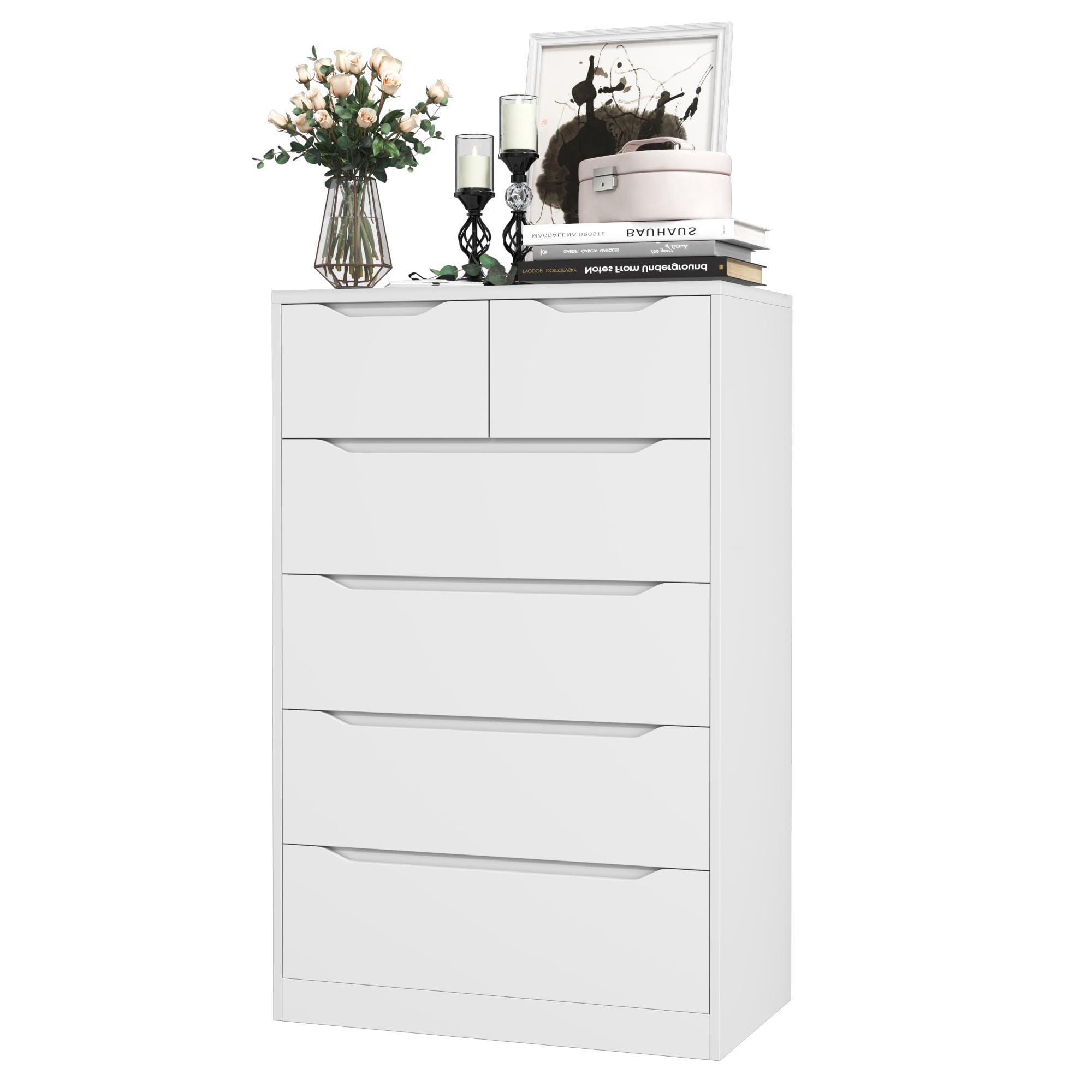 SPERTIKC Tall Chest of Drawers, 6 Drawer Dresser for Bedroom, White Dresser with Large Storage Space, Modern Dresser for Corridors and Living Rooms, 27.5" x 16" x 43.5"