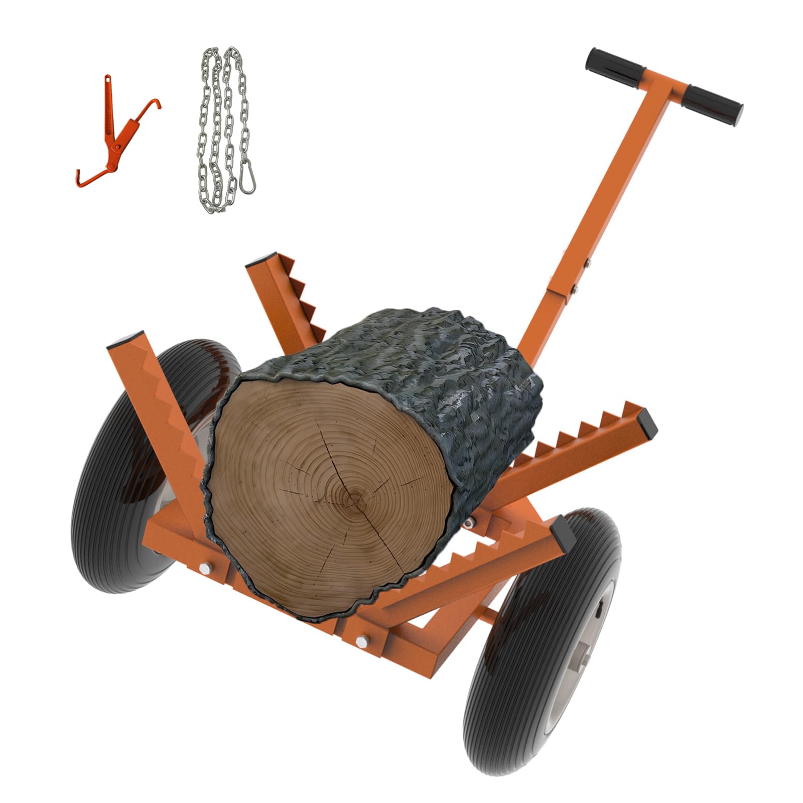 Log Dolly with Load Binder & Chain, Upgraded Heavy Duty Log Skidding Arch with 16" Tires for ATV, Steel Log Holder Mover Dollies for Diameter 20", Durable Log Skidder for Wood Transport