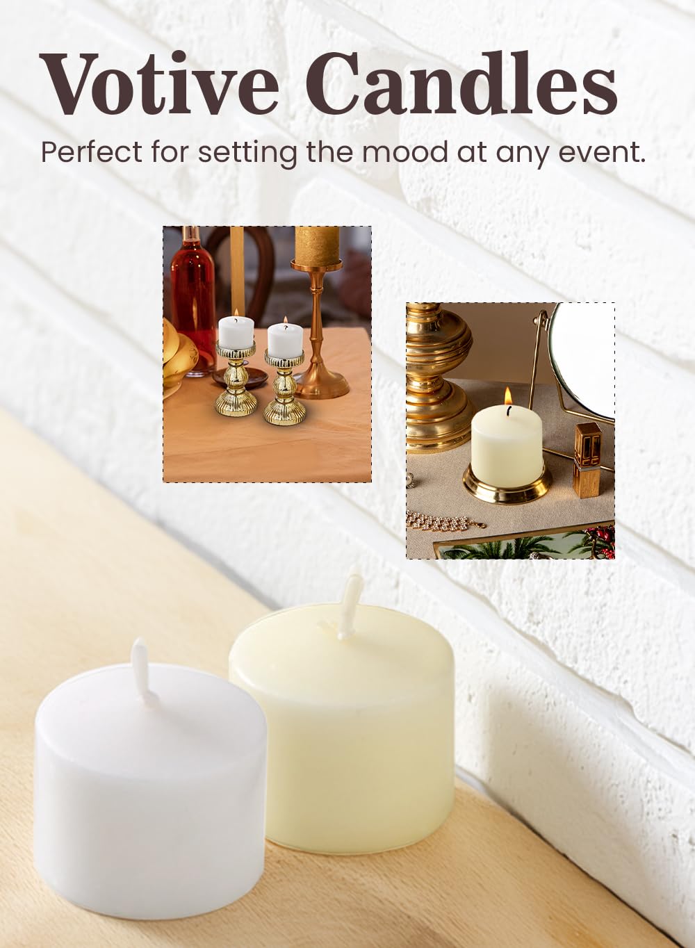 Serene Spaces Living 10-Hour Ivory Votive Candle, Unscented, Long-Burning Tea Light Candles for Weddings, Parties, Events, Restaurants & Bars, Set of 36