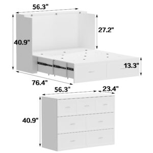 ECACAD Multi-Functional 2-in-1 Murphy Cabinet Bed, Full Size Bed Frame Murphy Bed Chest with Built-in Power Strip & 3 Drawers, Full Foldable Platform Bed, White