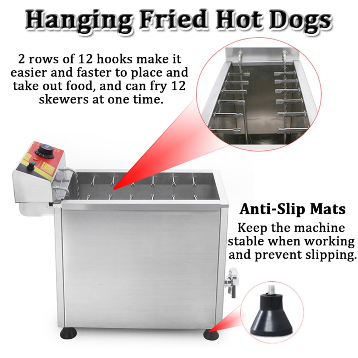 YXCUSAM Cheese Hot Dog Stick Machine Stainless Steel,Temperature Adjustable,Automatic Corn Dog Deep Fryer for Home Kitchen