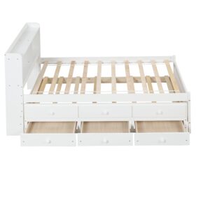 PVWIIK Twin Size Platform Bed with Trundle & Storage Drawers & Storage Headboard for Kids Bedroom,Solid Wood Capitan Bedframe,No Box Spring Needed,White