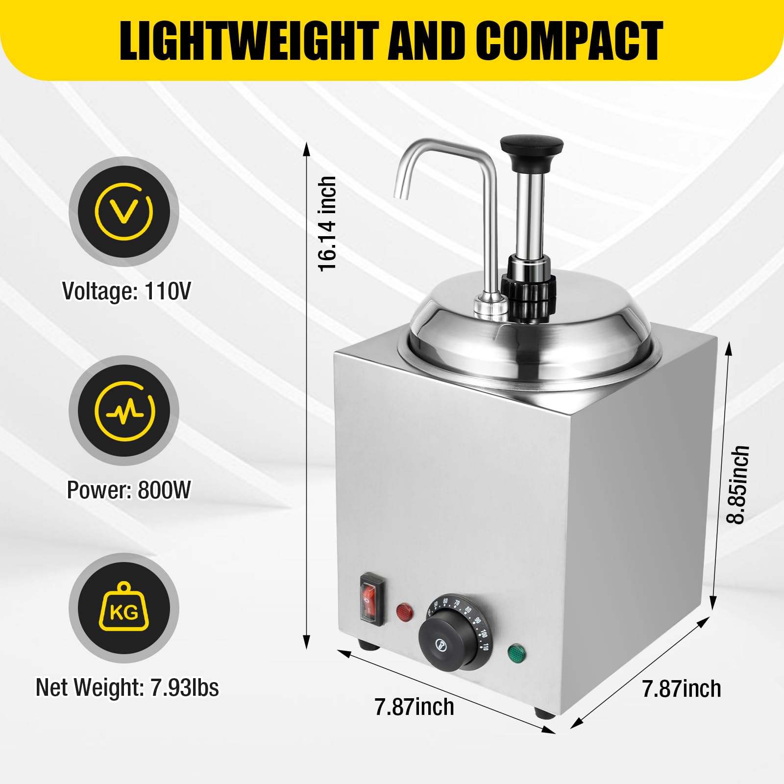 3l Sauce Electric Cheese Dispenser,110v 800w Chocolate Warming Dispensing Pump,Hot Topping Dispenser for Hot Fudge,Be Used in Homes, Fast Food Restaurants, Canteens, Snack Stations, Etc