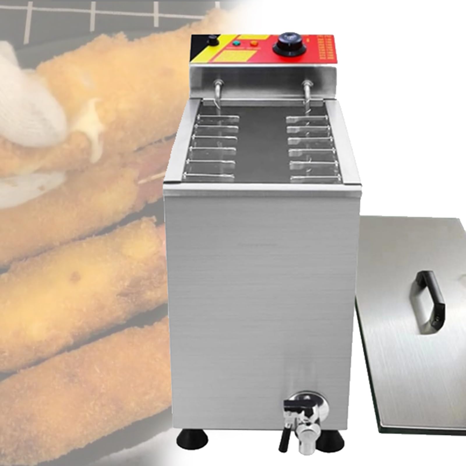 YXCUSAM Cheese Hot Dog Stick Machine Stainless Steel,Temperature Adjustable,Automatic Corn Dog Deep Fryer for Home Kitchen