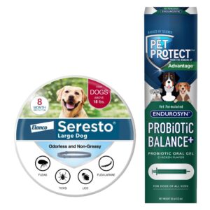 bundle of seresto large dog collar for dogs over 18 lbs. + pet protect probiotic dog supplement oral gel 32g