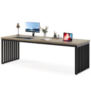 Tribesigns 78.74" Extra Long Computer Desk 2 Person Desk, Double Long Desk with Heavy Duty Metal Frame, Double Workstation Study Desk for Home Office, Brown (Without Chair) (Gray & Black)