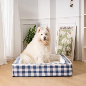 Tartan Cozy Dog Anti-Anxiety Calming Bed, Removable Dog Bed, Christmas Classic Tartan Pet Bed, Funny Fuzzy Dog Bed, Suitable for All Seasons, Made of Pure Cotton (Red, 25.59 * 19.69 * 6.3 in)