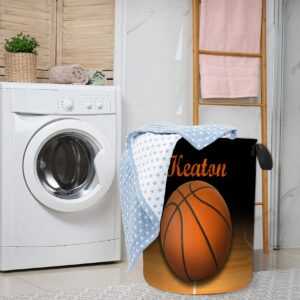 Custom Laundry Basket with Name Basketball Sports Laundry Hamper Foldable Clothes Storage Bin, Toy Organizer Basket for Bathroom/Bedroom/College