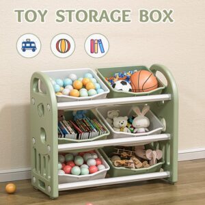 Kids Toy Organizer with 6 Storage Bins,Children Toys Storage Organizer for Books, Building Blocks, School Materials,Green