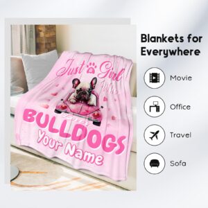 Custom French Bulldog Blanket Gifts, Frenchie Gifts for Dog Lovers Present Ideal, 60"x80" Pink Blanket for Girls Mom Dog Themed Gifts, Personalized Flannel Kids Throw Blankets for Living Room