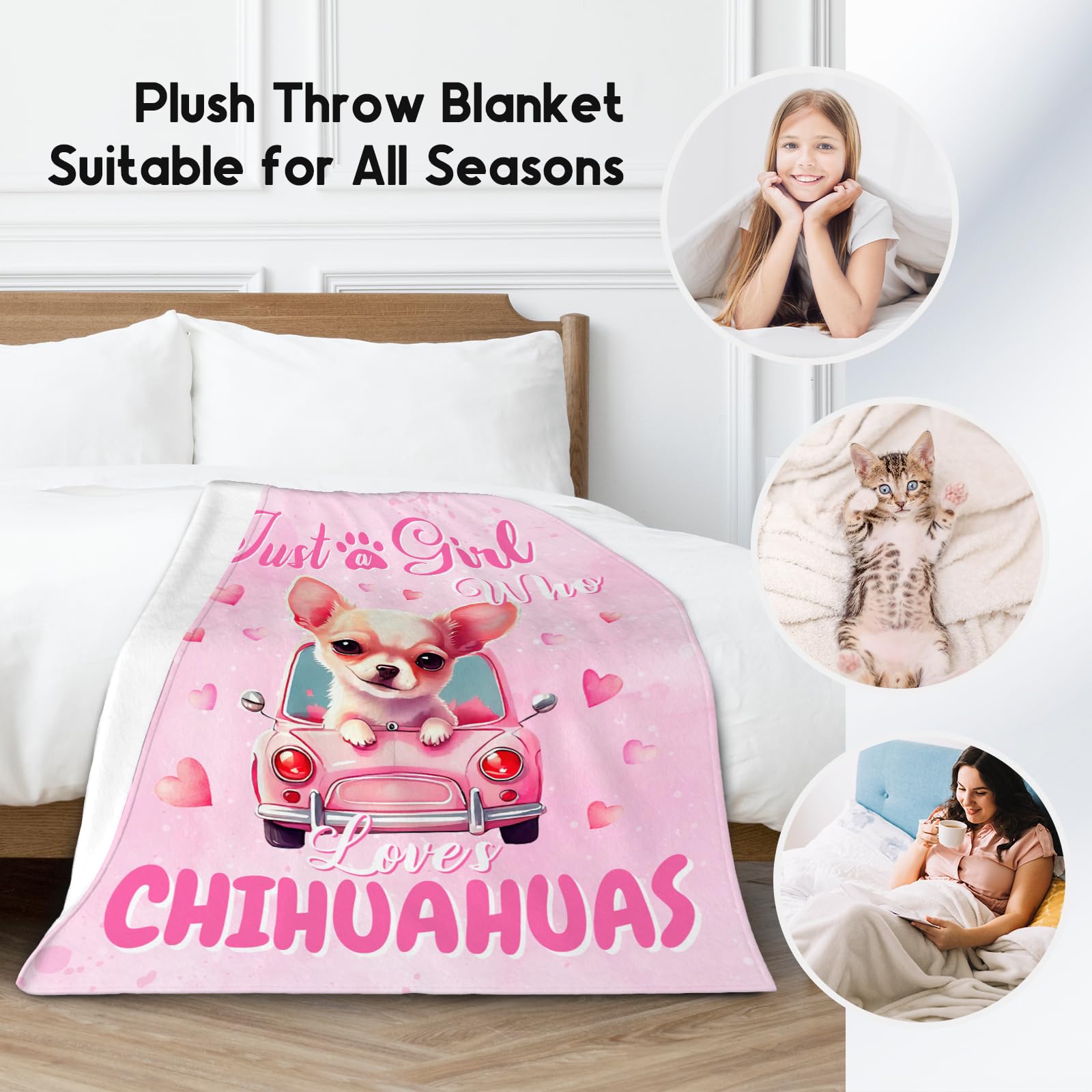 UNIKITTY Chihuahua Blanket Gifts, Chihuahua Throw Blanket for Dog Lovers, 50"x60" Pink Blanket for Girls Dog Print Gifts, Kids Blankets for Bed Couch, Fleece Throw Blanket Girls Room Decor