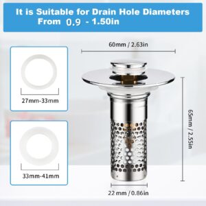 OAOrz Bathroom Sink Drain Stopper Strainer, Pop Up Drain Filter with Basket Hair Catcher for 1.1-1.45 Inch 1Pc