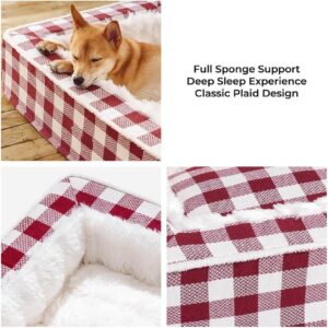 Tartan Cozy Dog Anti-Anxiety Calming Bed, Removable Dog Bed, Christmas Classic Tartan Pet Bed, Funny Fuzzy Dog Bed, Suitable for All Seasons, Made of Pure Cotton (Red, 25.59 * 19.69 * 6.3 in)