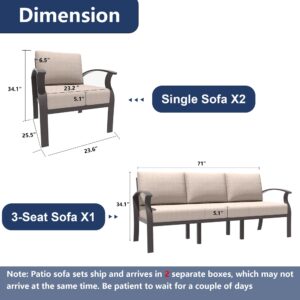 Rwnnad Patio Furniture Set 3-Piece Aluminum Sectional Sofa with armrest, Modern Outdoor Conversation Set 5 Seats, Outdoor Chairs with Thick Cushion, Sand