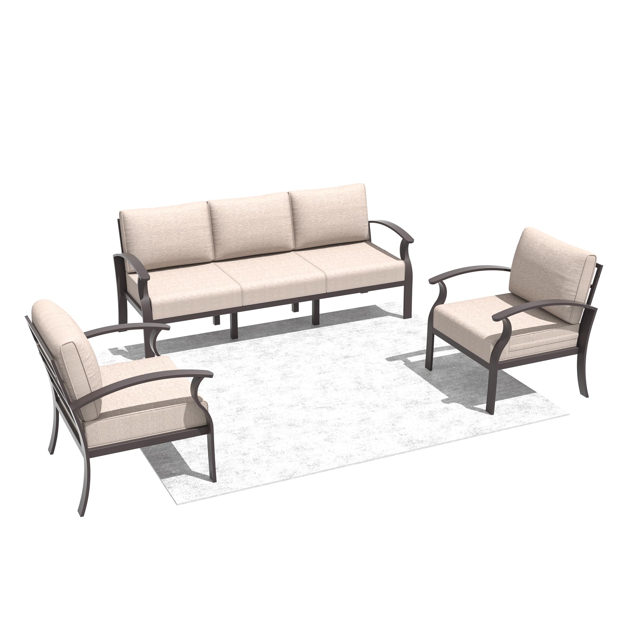 Rwnnad Patio Furniture Set 3-Piece Aluminum Sectional Sofa with armrest, Modern Outdoor Conversation Set 5 Seats, Outdoor Chairs with Thick Cushion, Sand