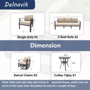 Rwnnad Patio Furniture Set 7-Piece Aluminum SectionalSofa Modern Outdoor Conversation Set 10 Seats, Outdoor Swivel Rocking Chairs with Thick Cushion, Sand