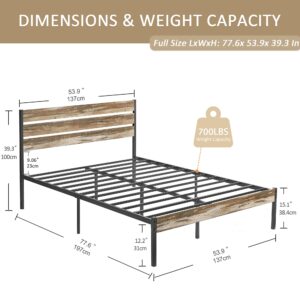 VECELO Full Size Bed Frame with Wood Headboard and Footboard, 14 Inch Platform Mattress Foundation, No Box Spring Needed, Heavy Duty Slats Support, Easy Assembly