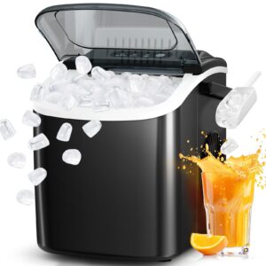 antarctic star ice maker countertop, portable ice machine with carry handle, 26lbs per day, 9 cubes ready in 6 mins, self-cleaning ice makers with ice scoop and basket for kitchen/office/party (black)