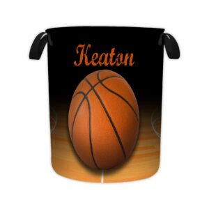 custom laundry basket with name basketball sports laundry hamper foldable clothes storage bin, toy organizer basket for bathroom/bedroom/college