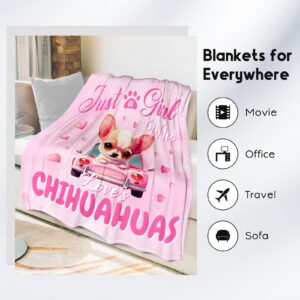 UNIKITTY Chihuahua Blanket Gifts, Chihuahua Throw Blanket for Dog Lovers, 50"x60" Pink Blanket for Girls Dog Print Gifts, Kids Blankets for Bed Couch, Fleece Throw Blanket Girls Room Decor