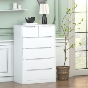 spertikc tall chest of drawers, 6 drawer dresser for bedroom, white dresser with large storage space, modern dresser for corridors and living rooms, 27.5" x 16" x 43.5"