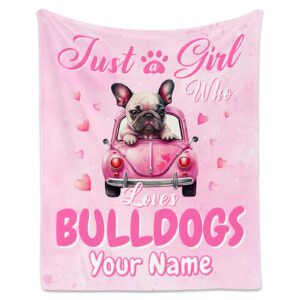 custom french bulldog blanket gifts, frenchie gifts for dog lovers present ideal, 60"x80" pink blanket for girls mom dog themed gifts, personalized flannel kids throw blankets for living room