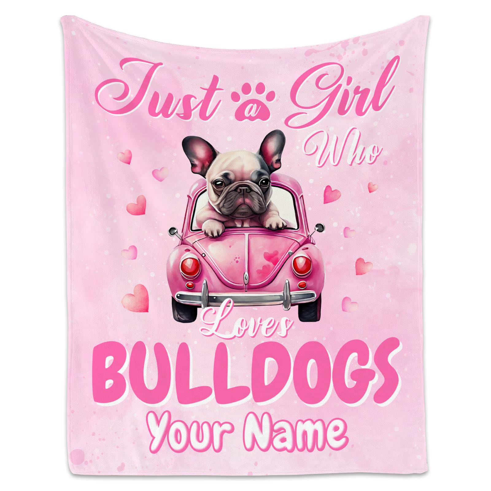 Custom French Bulldog Blanket Gifts, Frenchie Gifts for Dog Lovers Present Ideal, 60"x80" Pink Blanket for Girls Mom Dog Themed Gifts, Personalized Flannel Kids Throw Blankets for Living Room