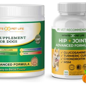 Advanced Hip and Joint Supplement for Dogs Large Breed - Glucosamine for Dogs Mobility & Pain Relief - Chondroitin, MSM & Turmeric | Bundle Pack(Chewable Tablets + Powder)