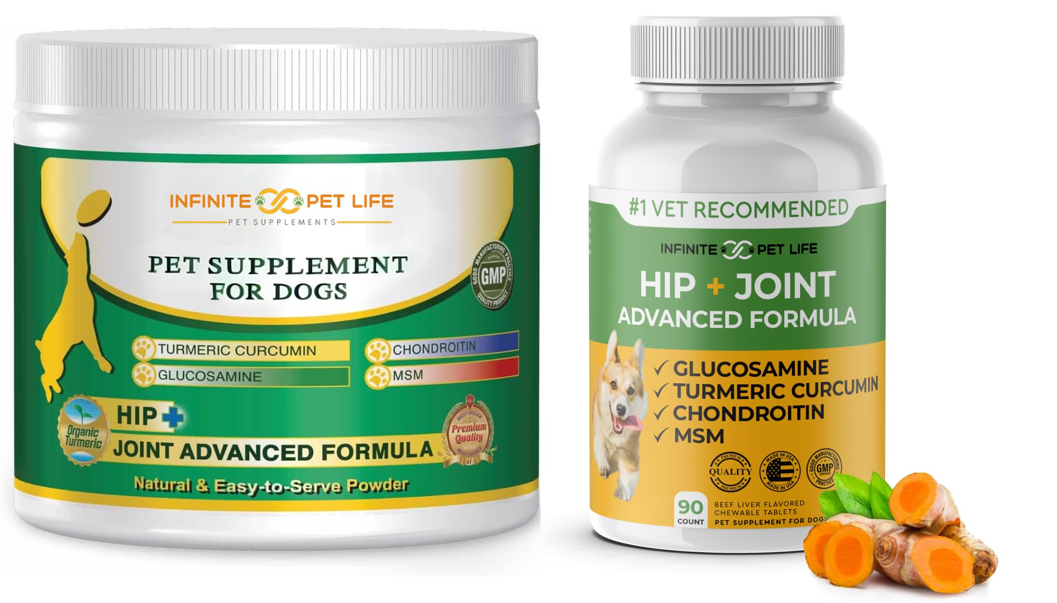 Advanced Hip and Joint Supplement for Dogs Large Breed - Glucosamine for Dogs Mobility & Pain Relief - Chondroitin, MSM & Turmeric | Bundle Pack(Chewable Tablets + Powder)