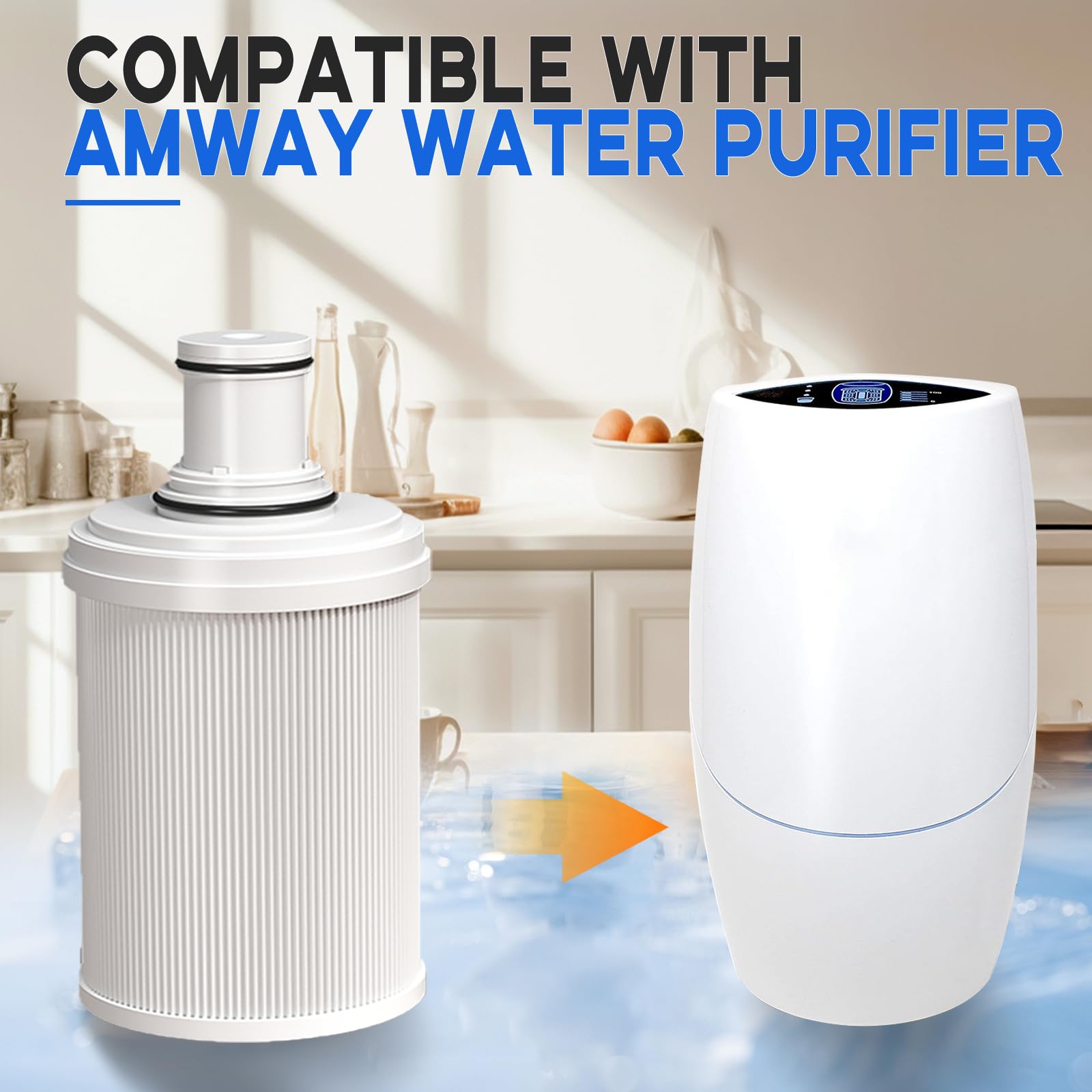 【Upgrade】100186 water filter compatible with Amway espring water filter, effectively removing odors, residual chlorine while allow calcium, magnesium, beneficial minerals pass, Lasting 1year or 5000L