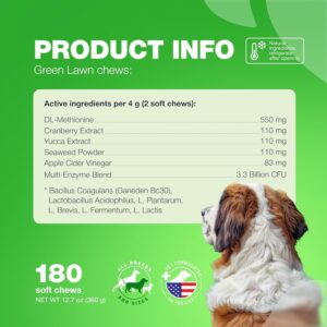 Canine Green Lawn, Dog Maintenance Chews - Enzymes, Probiotics, Cranberry Extract - All Dog Breeds & Sizes - Pet Supplies for Digestion Health