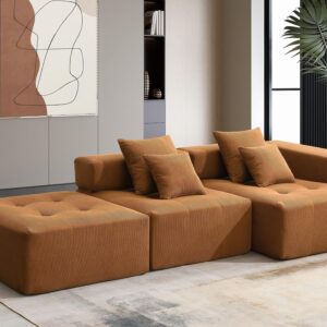 105''L-Shape Modular Sectional Sofa Couch - Comfy Upholstered Cloud Couch for Living Room,Modern Minimalist Couches for Living Room,Free Combination Deep Seat Corner Couch (Brown,Corduroy)