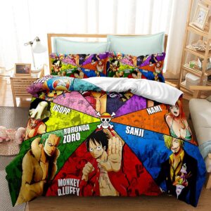 myssm one bedding set anime duvet cover cartoon 3d print lightweight,piece 3 piece bed set 1 duvet cover and 2 pillowcases for boys and girls printed quilt cover set with pillow cases(queen)