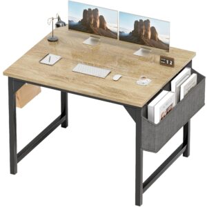 shahoo 32 inch computer desk modern simple style woodern table with storage bag and hook for home, office, study, writing, nature