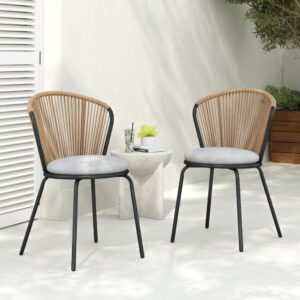 keiki rattan patio chairs set of 2,outdoor indoor dining armchair for porch backyard garden