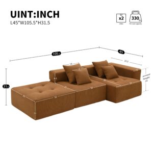 105''L-Shape Modular Sectional Sofa Couch - Comfy Upholstered Cloud Couch for Living Room,Modern Minimalist Couches for Living Room,Free Combination Deep Seat Corner Couch (Brown,Corduroy)