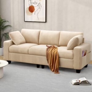 yitahome 80" sofa, comfy upholstered sofa couch with extra deep seats, modern 3-seater couch sleeper with side pocket, loveseat for living room apartment office, easy assembly, beige