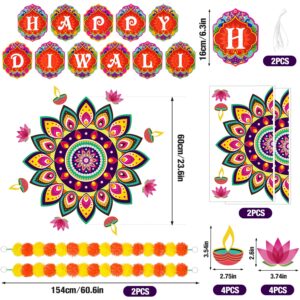 MOVINPE Diwali Decorations Set for Home, Rangoli Stickers For Floor Entrance Wall Porch Marigold Garland Happy Diwali Banner Indian Diwali Diyas Rangoli Decoration