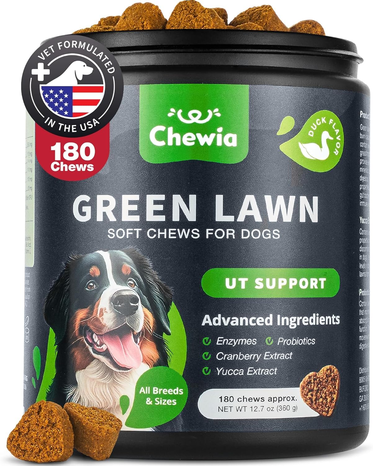 Canine Green Lawn, Dog Maintenance Chews - Enzymes, Probiotics, Cranberry Extract - All Dog Breeds & Sizes - Pet Supplies for Digestion Health