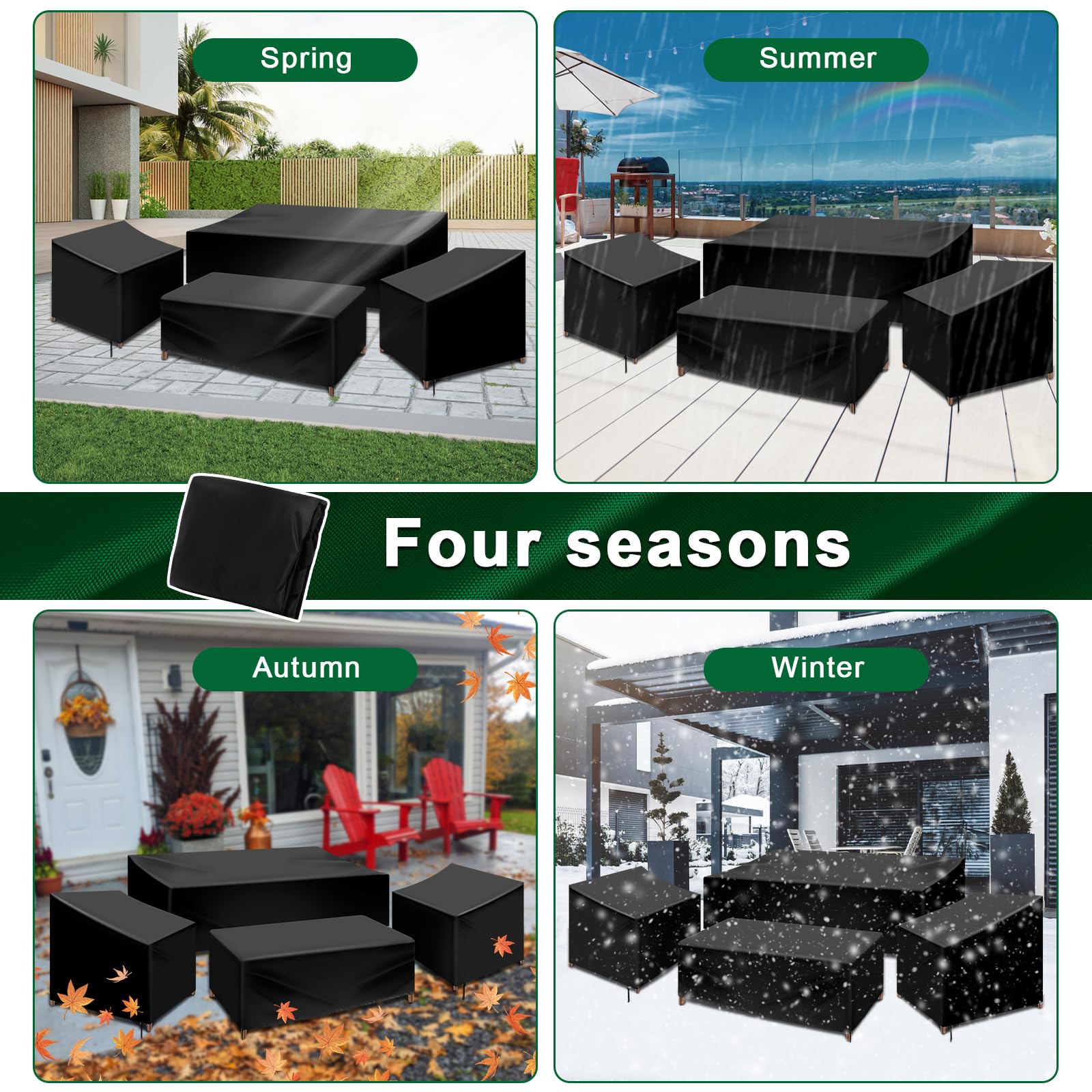 FALESOUL Patio Furniture Covers, 4 Piece Heavy Duty Waterproof Outdoor Furniture Cover, Windproof Patio Cover for Rattan Wicker Conversation Set, Lawn Patio Set Covers Black