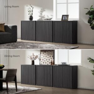 SICOTAS Buffet Cabinet with Storage Sideboard Accent Modern Credenza with Doors & Shelves Fluted Media Console Wood Mid Century Coffee Bar Table for Living Room Kitchen Dining Room Hallway (Dark Grey)