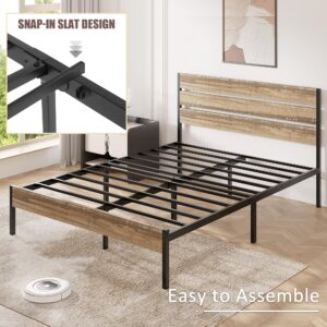 VECELO Full Size Bed Frame with Wood Headboard and Footboard, 14 Inch Platform Mattress Foundation, No Box Spring Needed, Heavy Duty Slats Support, Easy Assembly