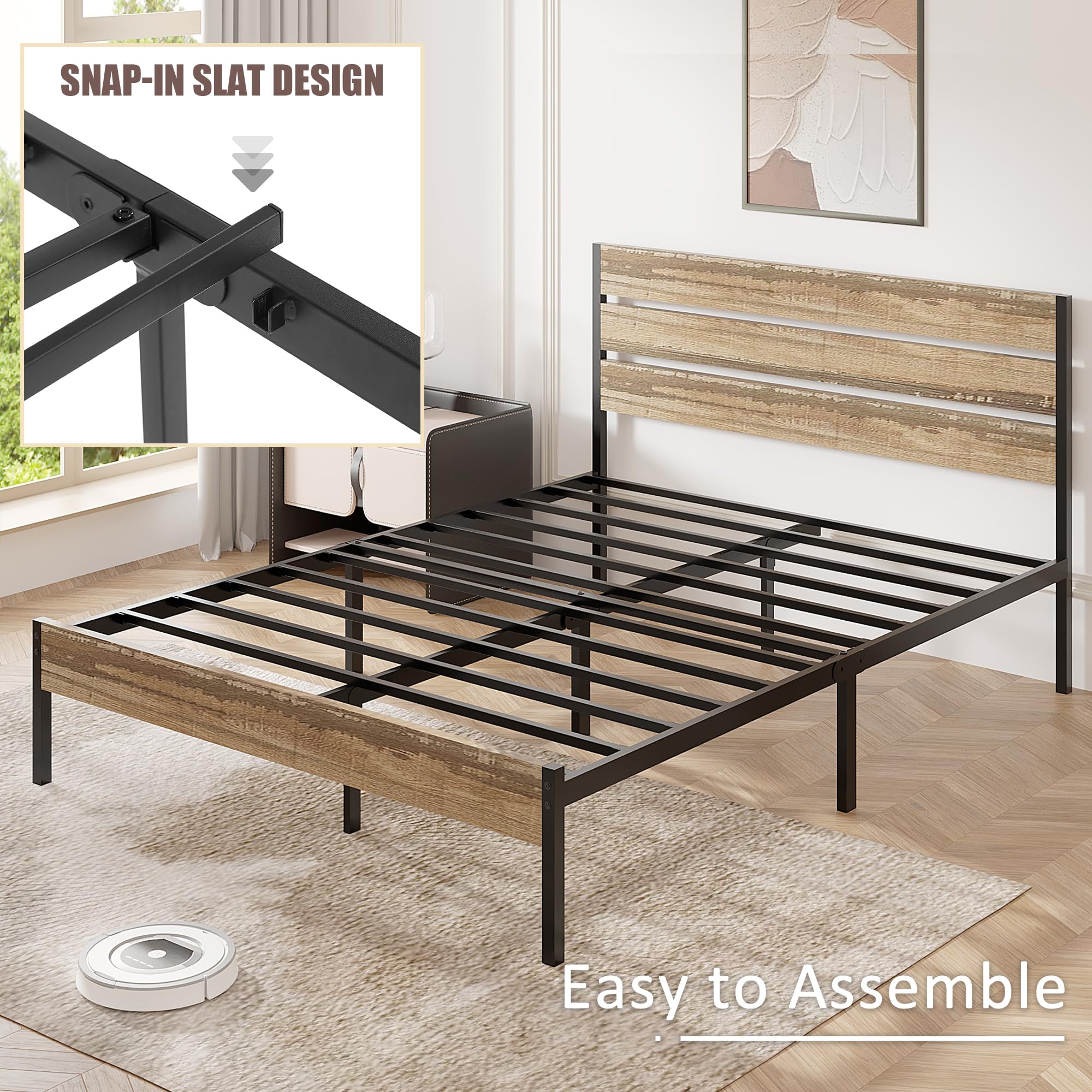 VECELO Full Size Bed Frame with Wood Headboard and Footboard, 14 Inch Platform Mattress Foundation, No Box Spring Needed, Heavy Duty Slats Support, Easy Assembly