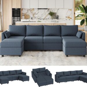 Huatean Home Modular Sectional Sofa, 6 Seat Modular Couch with Storage, Memory Foam, Convertible Sectional Couches for Living Room, U Shaped Comfy Modular Sofa with Chaise, Dark Grey