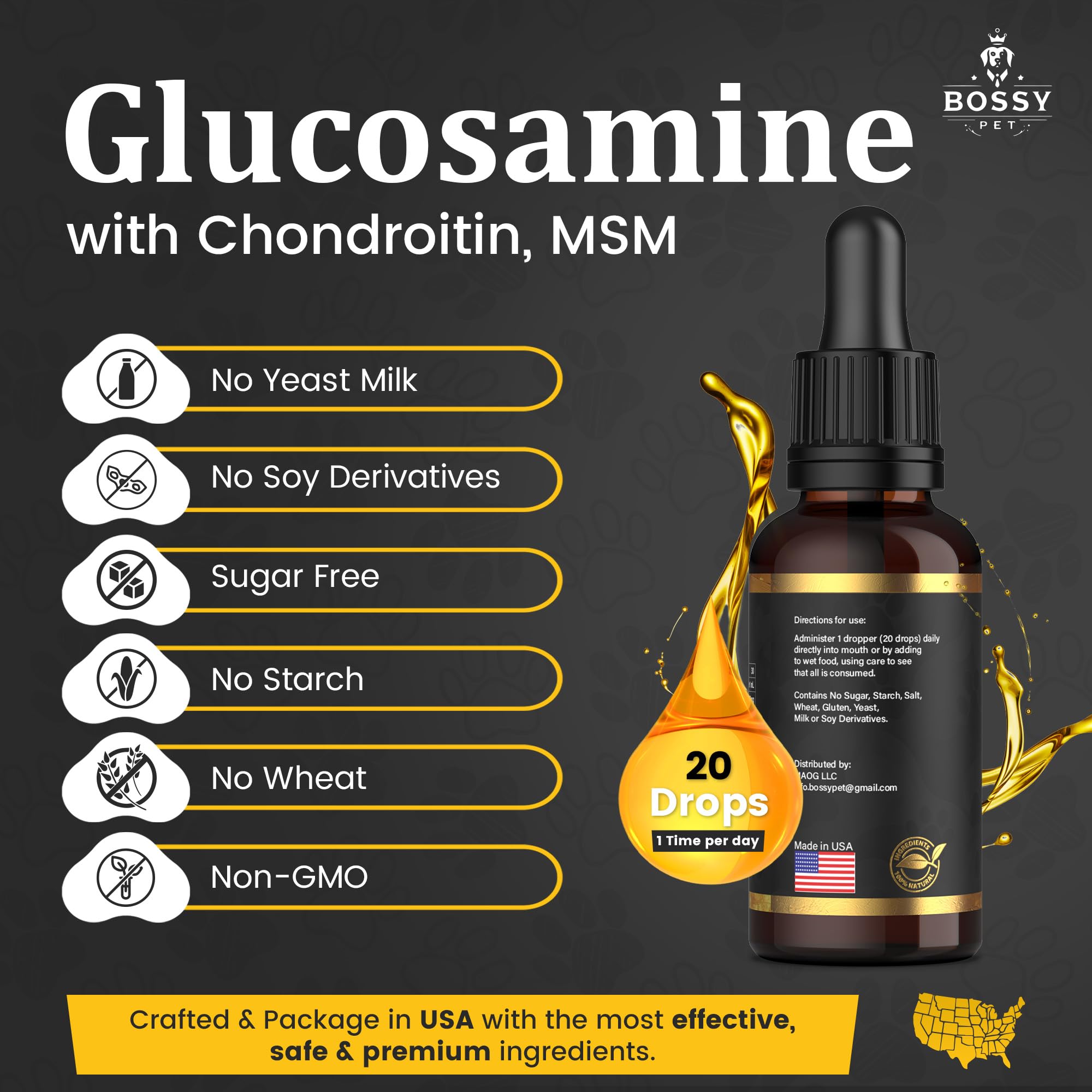 Glucosamine Liquid for Dogs & Cats - Joint Supplement for Dogs & Cats - Joint Supplement with Chondroitin, MSM, Hyaluronic Acid, Biotin, Collagen Peptides & Taurine - Max Potency for Hip & Joint Care.