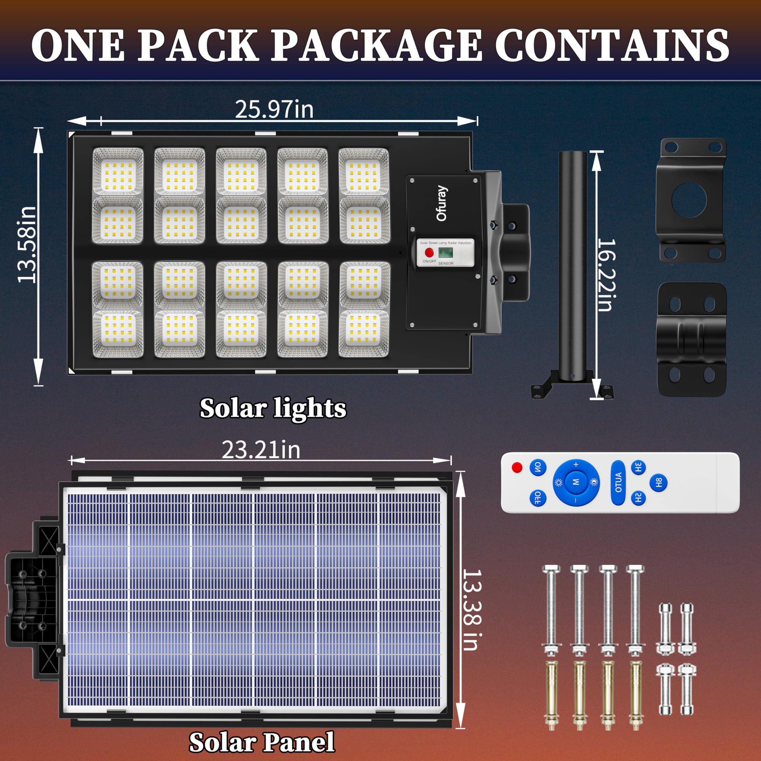 Ofuray 4600W and 7500W Solar Street Light Outdoor Waterproof,Solar Parking Lot Lights Commercial Dusk to Dawn, 6500k IP67 Street Led with Remote Control for Street,Court,Barn