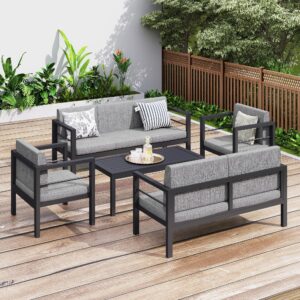 raysfung aluminum patio furniture set, 5 pieces modern conversation set with upgrade cushion and coffee table, outdoor set sectional sofa for garden